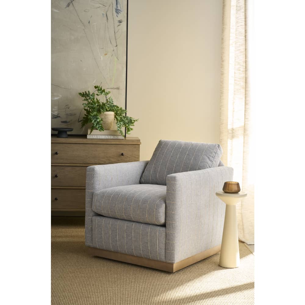 Quick Ship Allie Swivel - Indigo Kid-proof Stripe - Rowe Furniture